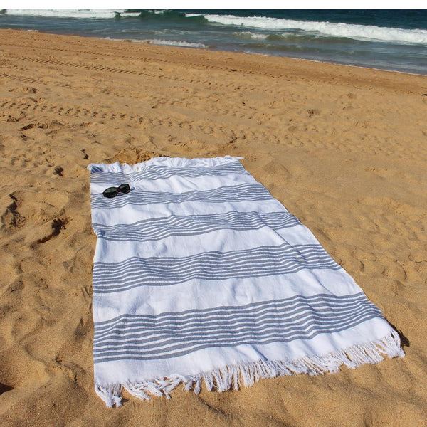 Turkish Beach Towel | Ocean Green/White Stripe | Ecodownunder