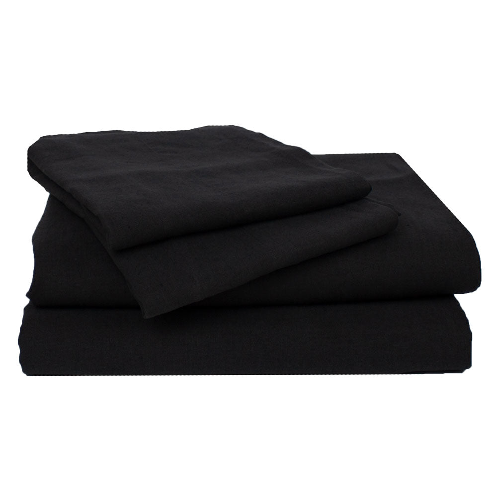 Single Bed Linen & Cotton Sheet Set | Black | Ecodownunder