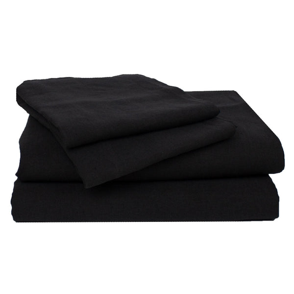 Single Bed Linen & Cotton Sheet Set | Black | Ecodownunder